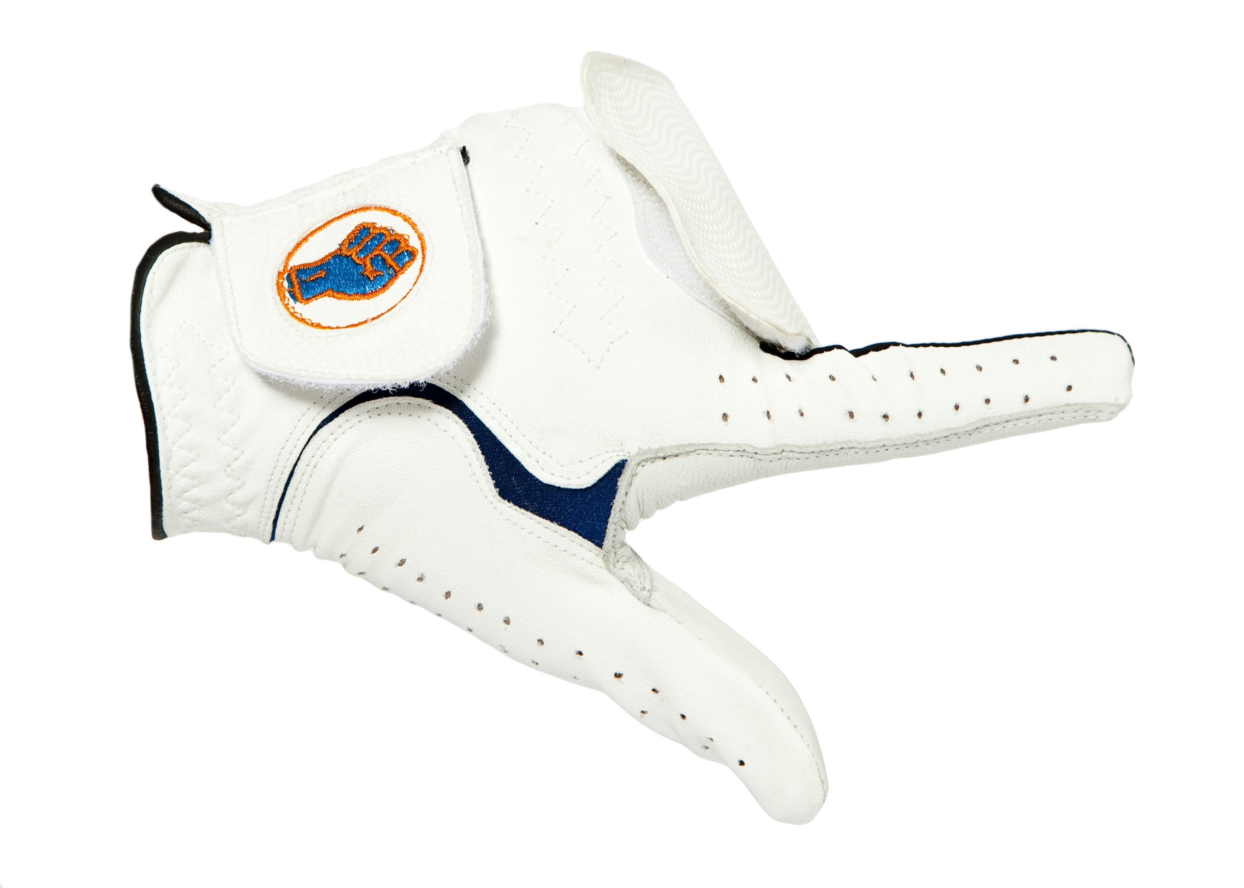 Grip-Par Junior golf glove for grip training recommended by PGA Professionals– R&A Approved – 9/10years –Right hand – Cabretta Leather - White/Blue Trim