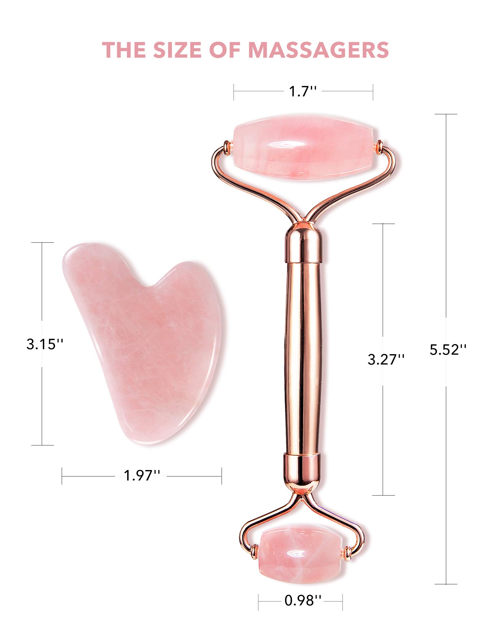 HANABEE Authentic Jade Roller for Face Gua Sha Facial Tools Face Roller Skin Care Facial Roller for Puffiness -Rose Quartz