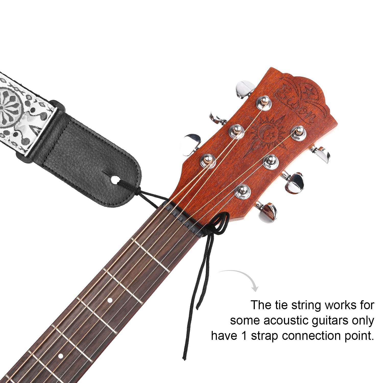 Guitar Strap, Printed Leather Guitar Strap PU Leather Western Vintage 60's Retro Guitar Strap with Genuine Leather Ends for Electric Bass Guitar,Wide Adjustment Range, with Tie,Include 2 Picks,Black