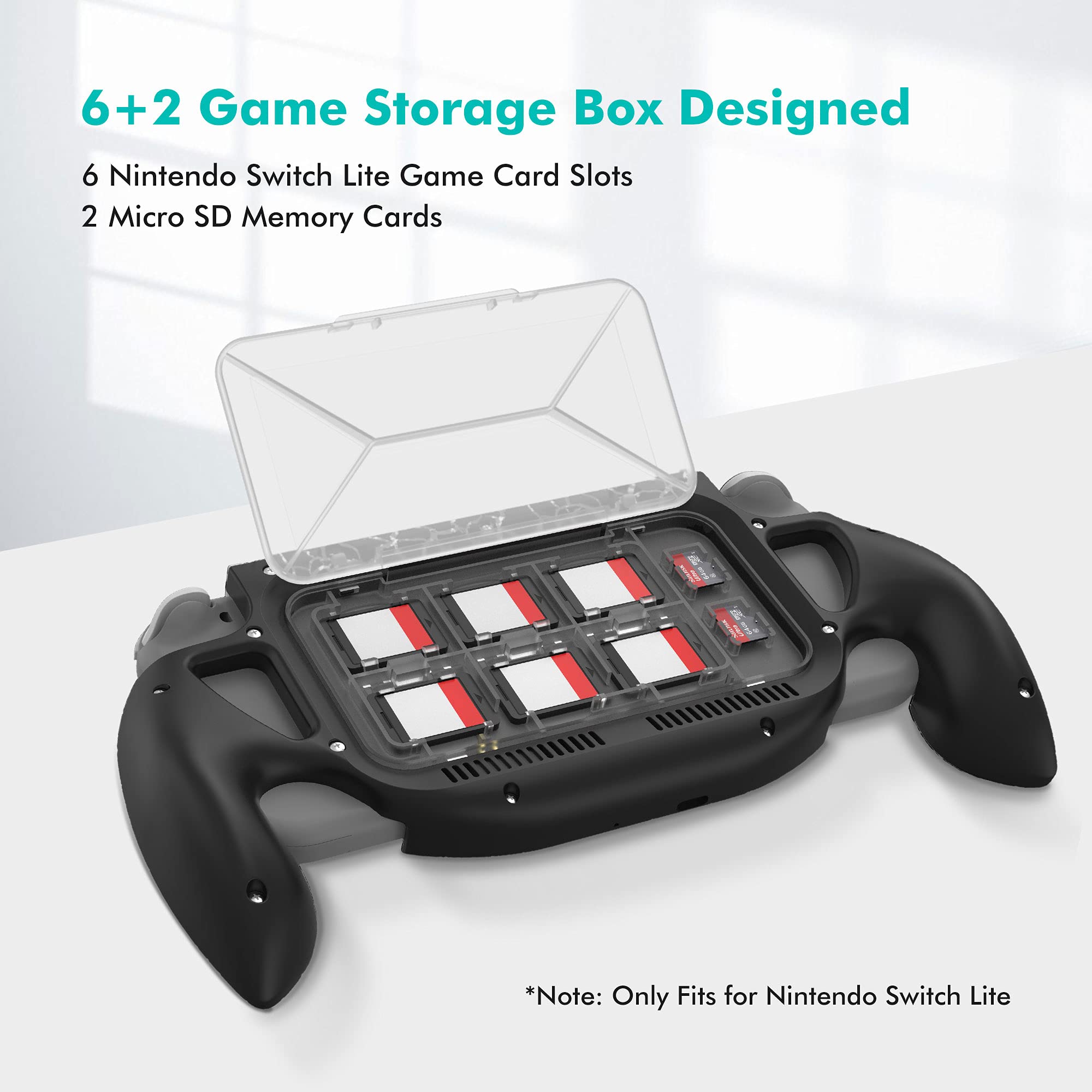 Hand Grip Case for Switch Lite, KIWIHOME Switch Lite Grip with Stand Ergonomic Comfort Handles with Game Storage Case Support Quick USB Charging Protective Case Kit for Switch Lite (Black)
