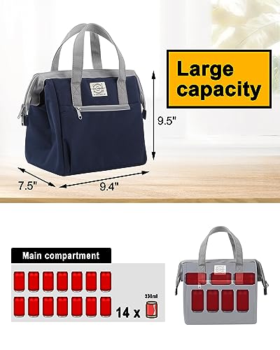 GOX Lunch Bag Women, Insulated Leakproof Lunch Boxes for Men, Large Capacity Reusable Lunch Container for Work Office Picnic or Travel (Navy)