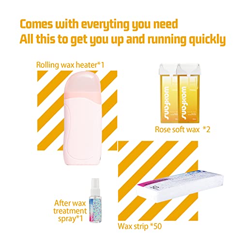 Waxfans roll on wax warmer,Easy to Use, roll on wax kit for hair removal,Suitable for Beginners Waxing at Home, wax roller Long-Lasting Hair Removal Effect Enjoy Sexy Skin,Great Gift wax roller kit,ce