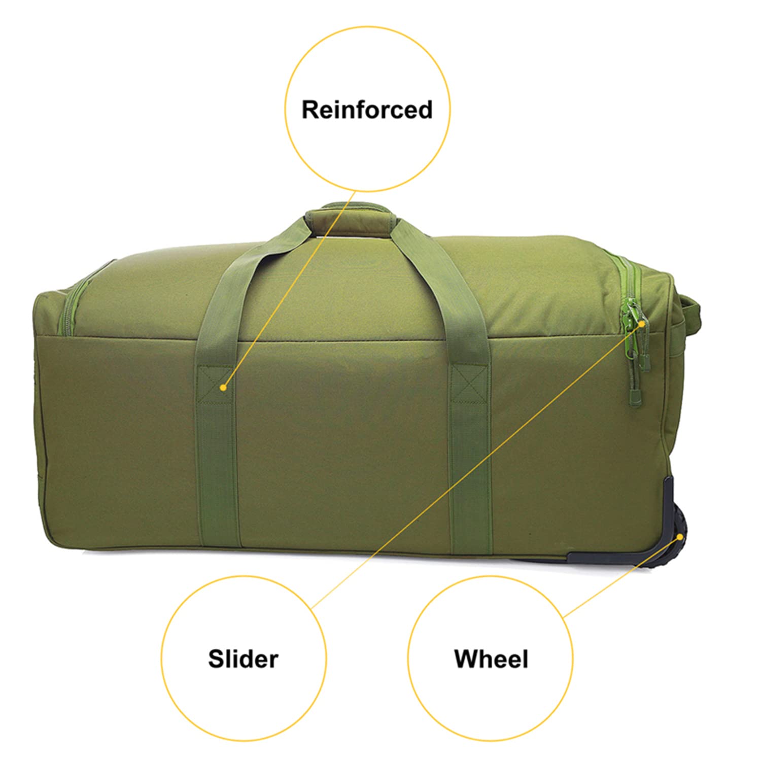 Greencity Duffel Bag Wheels Rolling Deployment Wheeled Military Suitcase Heavy-Duty Extra large deployment bag Capacity 32 Inch,Green