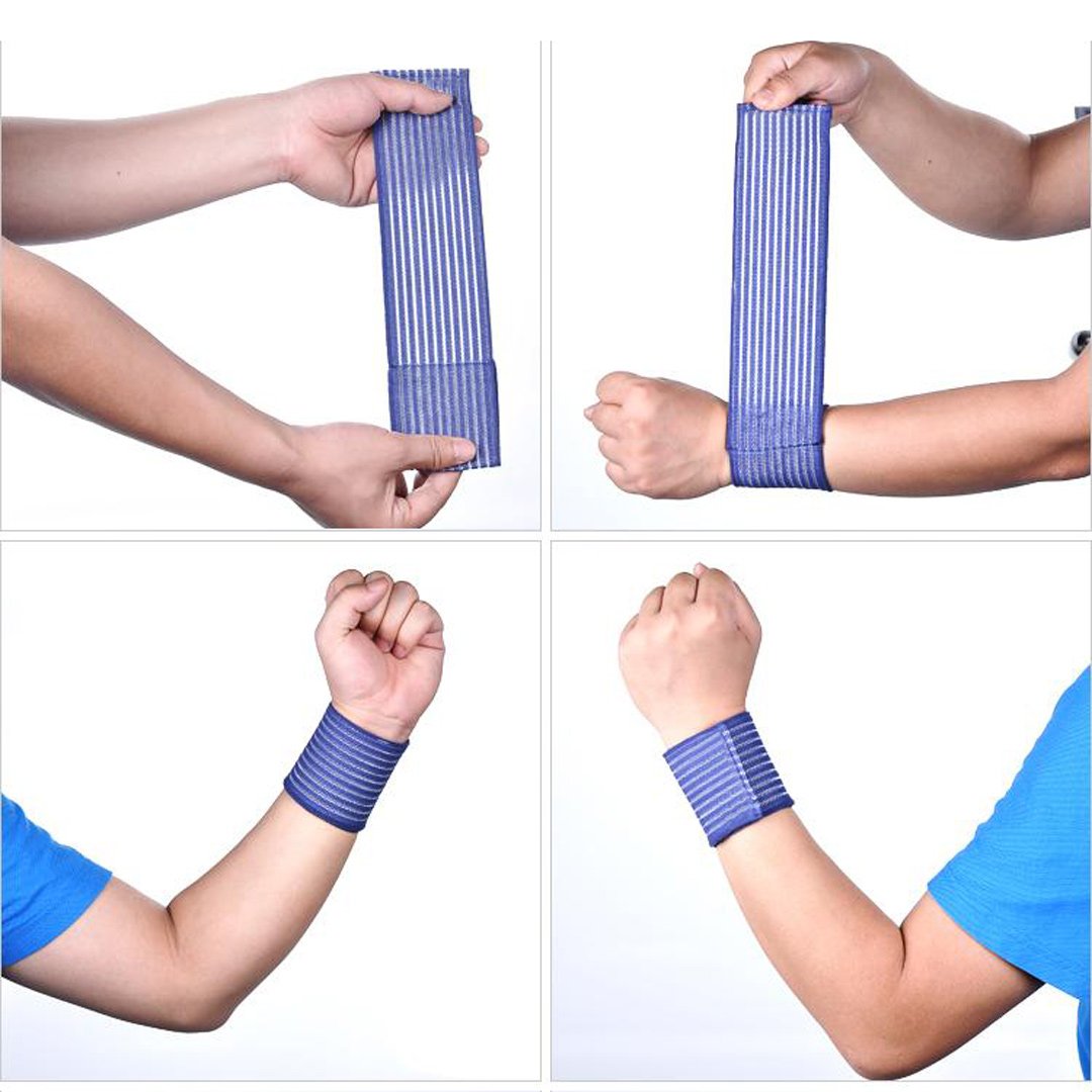 Happywendy Sports Injury Elastic Bandage Wound Compression Wrist Support Wrap Brace Pain Sports Pad 2Pcs (Black)