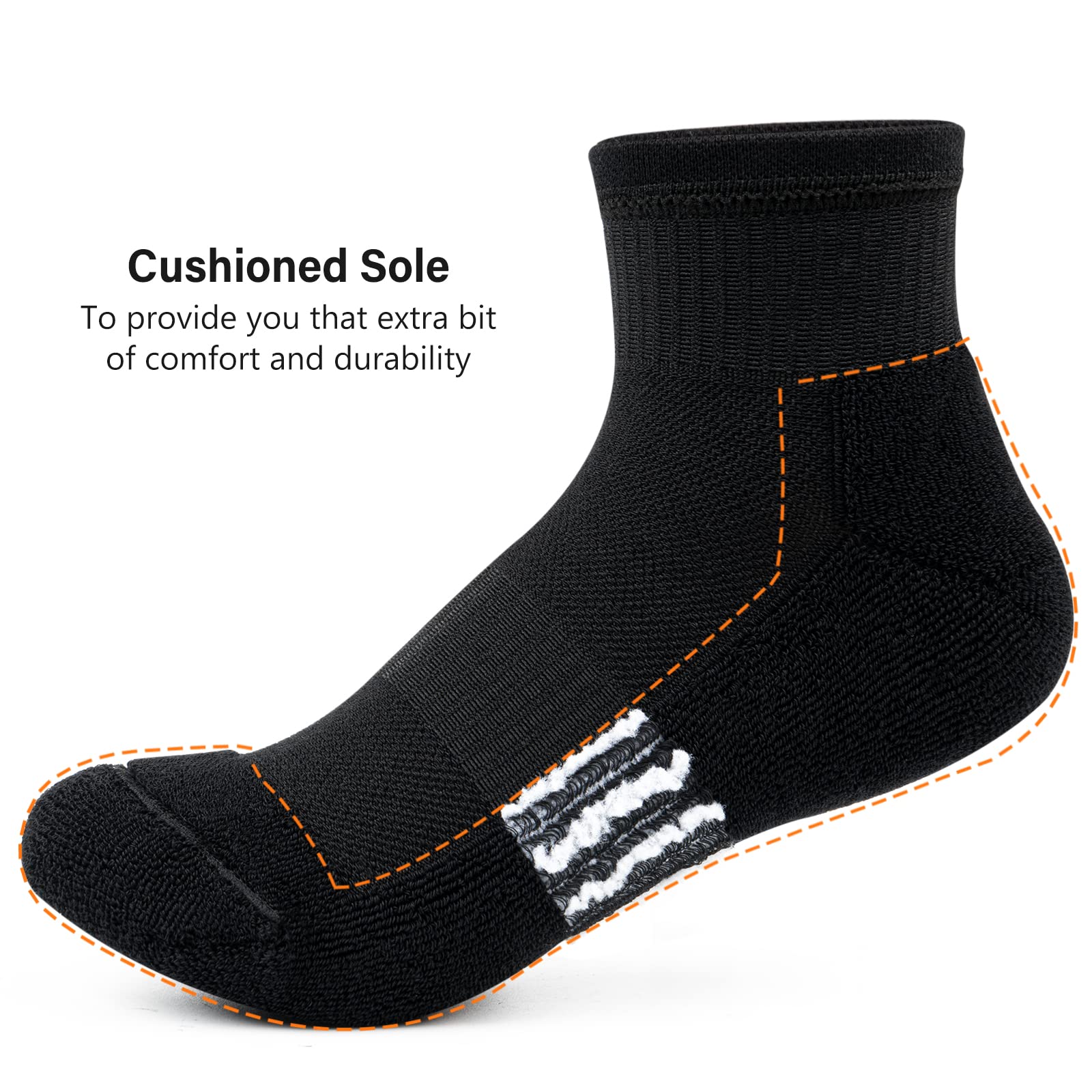 Gonii Ankle Socks Womens Athletic Thick Cushioned Running Hiking Crew Socks 5-Pairs (Black)