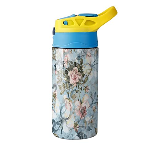 Thermos Cup 500Ml Watercolor Flower Insulated Water Bottle With Straw For Sports And Travel