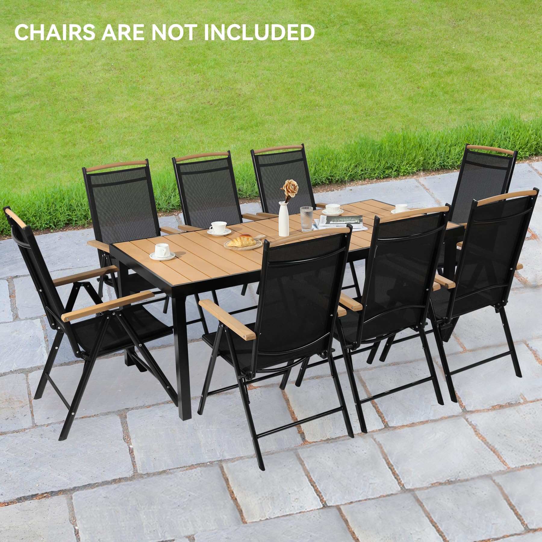 Haquatisol Outdoor Dining Table for 8 Person, Patio 75β Rectangular Aluminum Metal Long Table with Woodlike Tabletop for Garden, Lawn, Yard