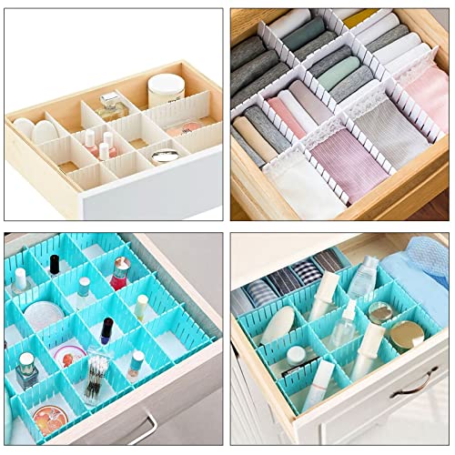 SINJEUN 64 Pcs Plastic DIY Grid Drawer Divider Plastic Grid Drawer Separators, Plastic Adjustable Drawer Storage Organizer for Socks, Makeup, Clothes, Kitchenware, Office Supplies, 32 Blue, 32 White