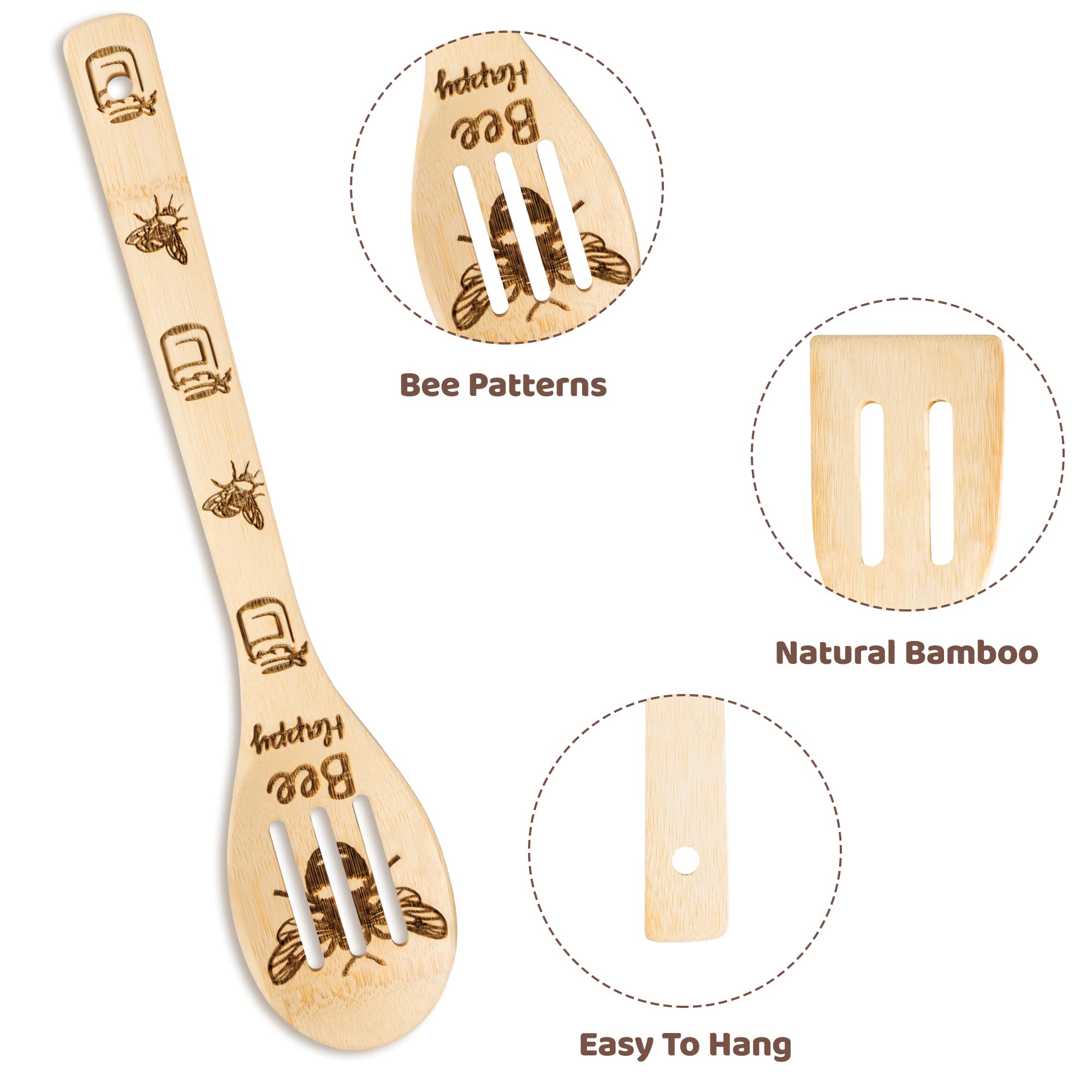 Haooryx 6Pcs Bee Sunflower Bamboo Spoons Utensils Set Bee Themed Non-Stick Carve Cooking Spoons Burned Bamboo Cookware Kitchen Gadget Kit Christmas Housewarming Gift Kitchen Decor Supplies