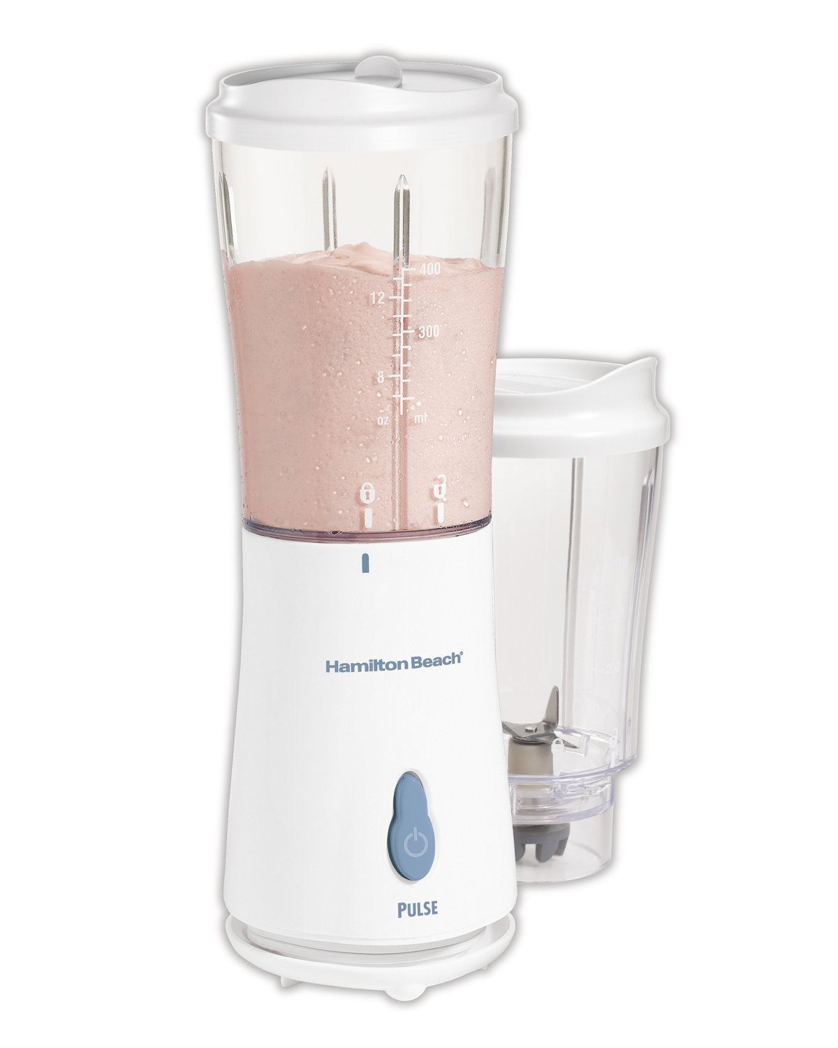 Hamilton Beach Personal Blender for Shakes and Smoothies with, Two 14oz Travel Cups and 2 Lids, White (Discontinued)