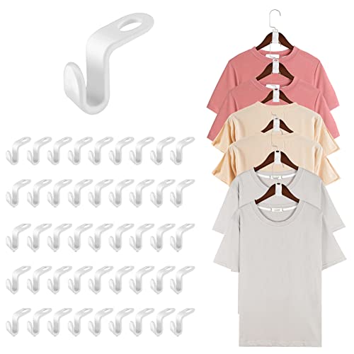 OUDE HOWER 72PCS Clothes Hanger Connector Hooks, Hanger Extender Clips, Cascading Hanger Hooks for Heavy Duty Space Saving Cascading Connection Hooks, Velvet Huggable Hangers Accessory (White)