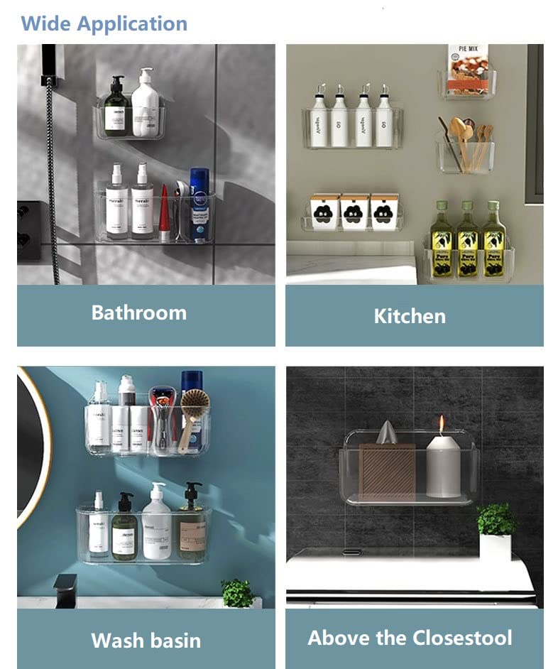 SANTREST 2 Pack Shower Caddy Drill-Free Sticky Shower Shelf Storage Basket for Shampoo & Toiletries, Kitchen Bathroom Bedroom Organizer