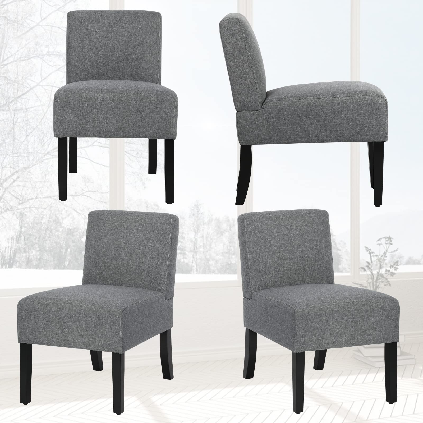 Haiput Wam Accent Chair Armless Chair Corner Chair Slipper Chair Victorian Style, Modern Small Accent Chairs for Livingroom Bedroom Office Small Spaces with Solid Wood Legs (Grey)