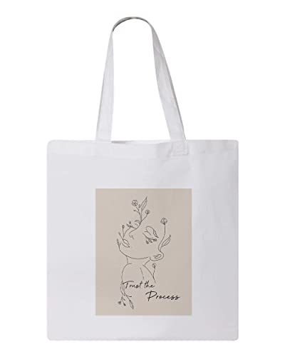 TRUST THE PROCESS DESIGN, Reusable Tote Bag, Lightweight Grocery Shopping Cloth Bag, 13” x 14” with 20” Handles