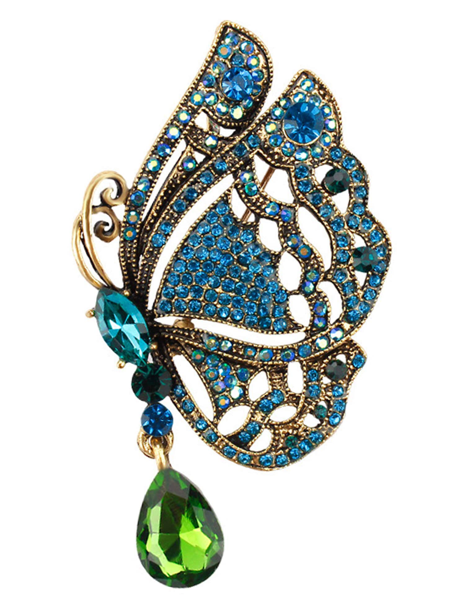 Gyn&Joy Women's Austrian Crystal Fuchsia Pink Butterfly Pendant Brooch BZ226