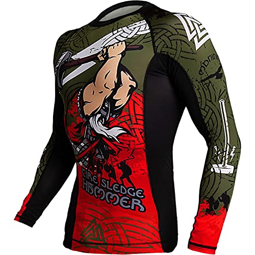 Hardcore Training Hammer Men's Rash Guard Compression Long Sleeve MMA No-Gi Tight BJJ Grappling Base Layer (as1, Alpha, 3X_l, Regular, Regular, Green)