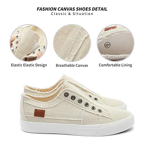Women's Slip on Shoes Fashion Canvas Sneakers Non Slip Low Top Casual Shoes(Beige.US5)