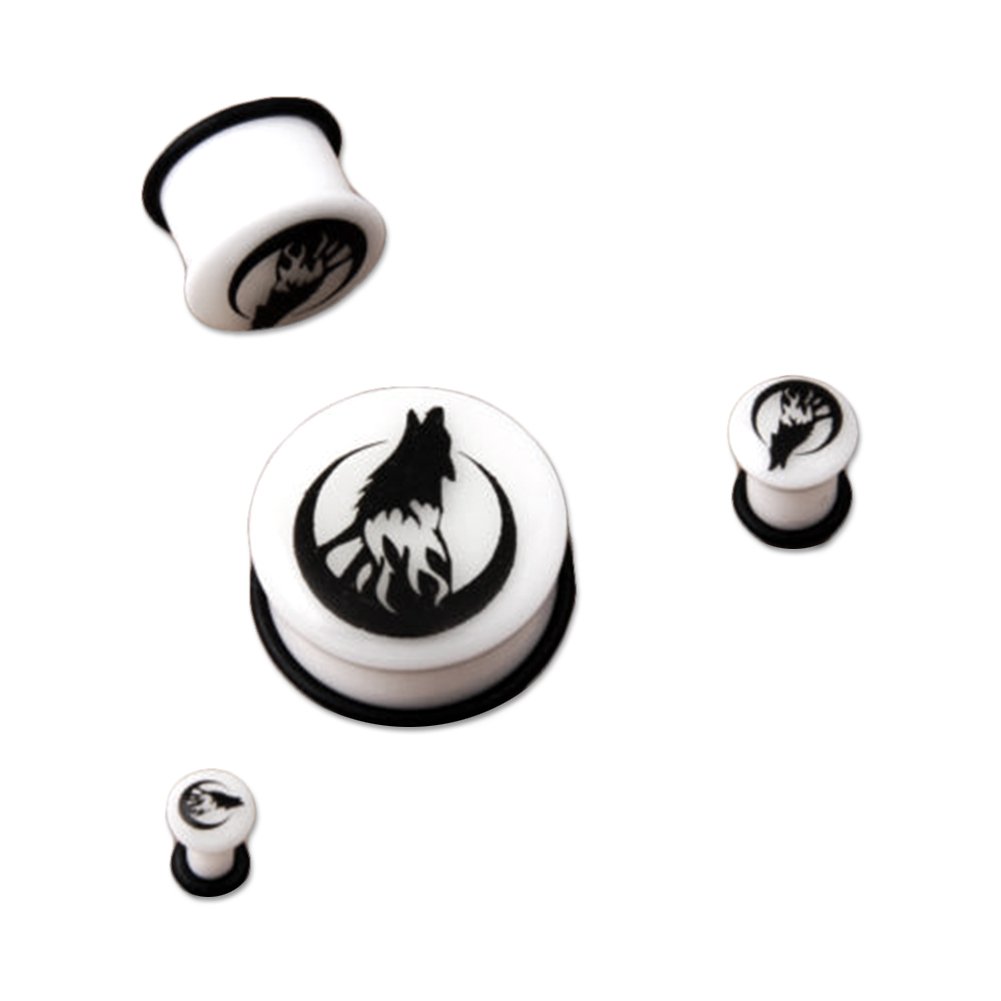 Glow in The Dark Howling Wolf Moon Acrylic Single Flare O Ring Ear Plugs Gauges Piercing Jewelry