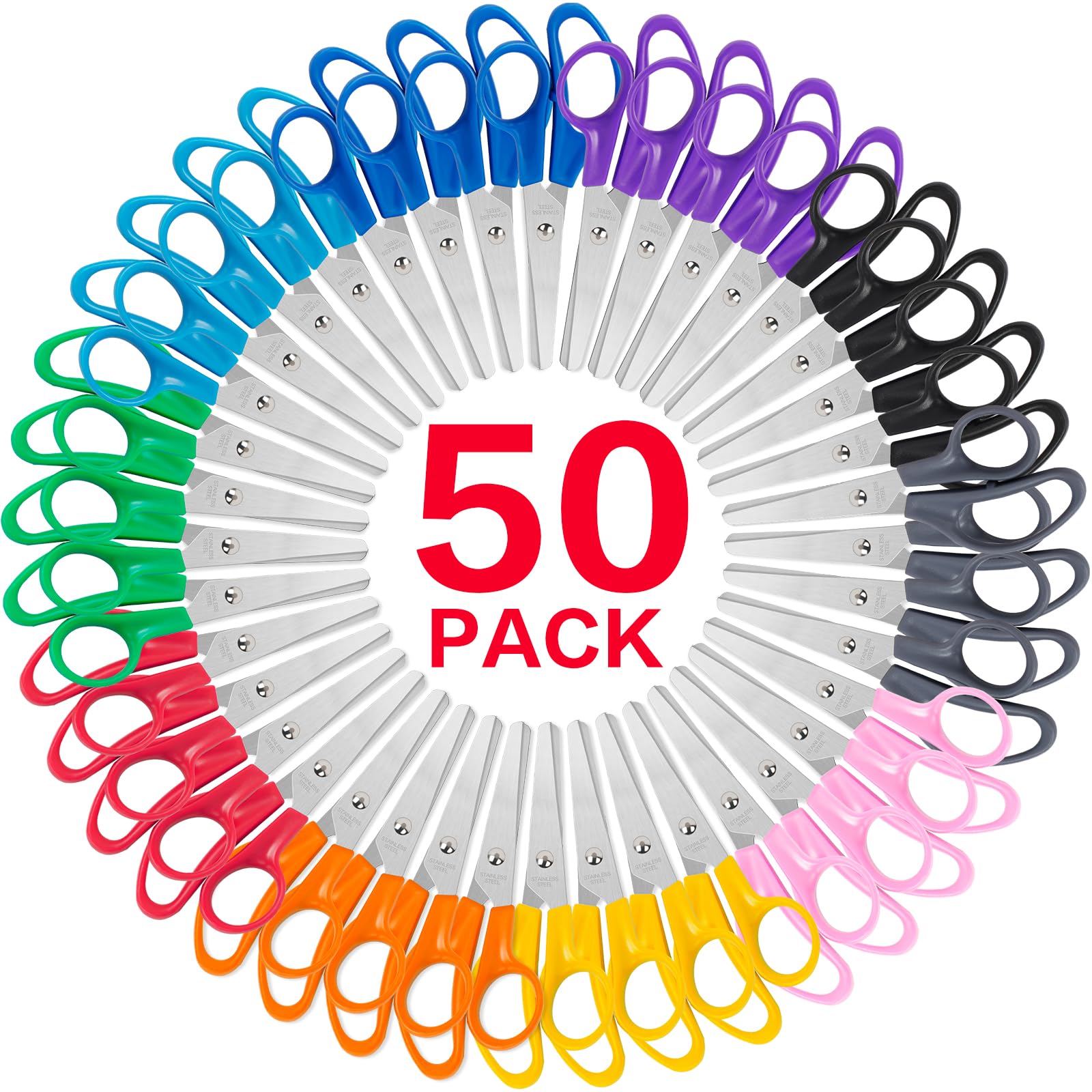 Toidgy 50 Packs Kids Scissors, 5 Inch Scissors Bulk for School, Blunt Tip Scissors for Kids Student Teacher,Kids Safety Scissors for Preschool Classroom Office Home,School Supplies Craft Cutting Paper