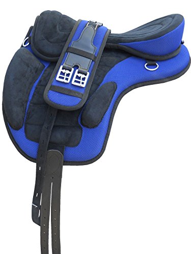 GSk Reitsports New Freemax/Treeless Synthetic Saddles Blue/Black Matching Girth with Leather Stirrup 18"