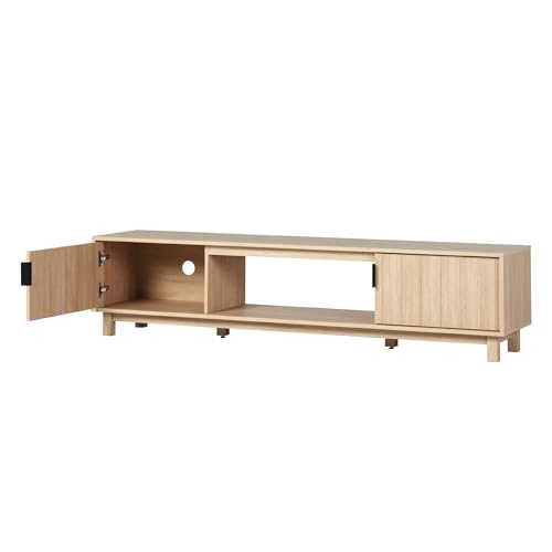 Walker Edison Walton Modern Fluted-Door Low Stand for TVs up to 80 Inches, 70 Inch, Coastal Oak