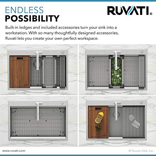 Ruvati 33 x 22 inch Workstation Drop-in Topmount Kitchen Sink 16 Gauge Stainless Steel Single Bowl - RVH8003