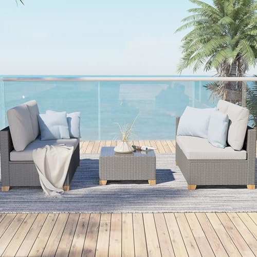 Grand patio Wicker Patio Furniture Set, Outdoor Conversation Set, Modular Sectional Sofa Set with Thick Cushions for Backyard Garden Poolside(Right Armrest Love Seat)