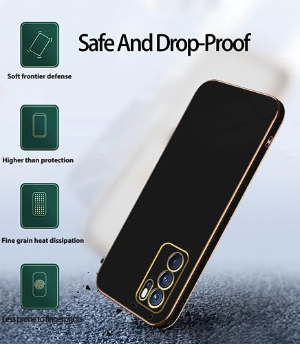 Tiwinxing Compatible with Oppo Reno 6 Pro Case for Women Men, Ultra Thin Oppo Reno 6 Pro Phone Case Silicone Cute Shockproof Plating Electroplate Soft Cases Cover (Black)