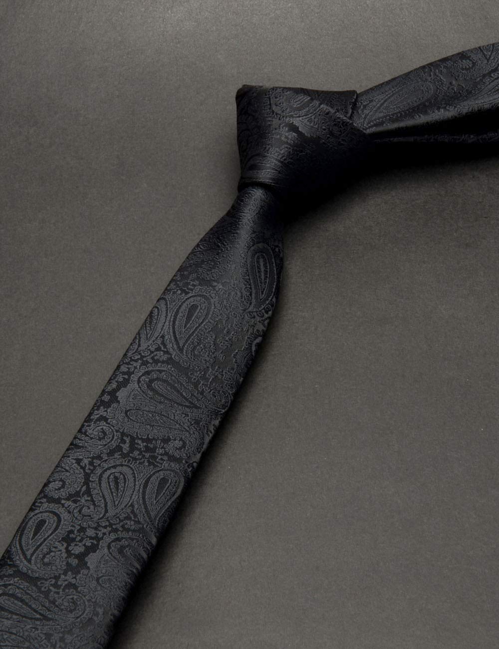 GUSLESON 2" Solid Black Floral Ties Classic Paisley Men's Slim Skinny Necktie(0788-10)