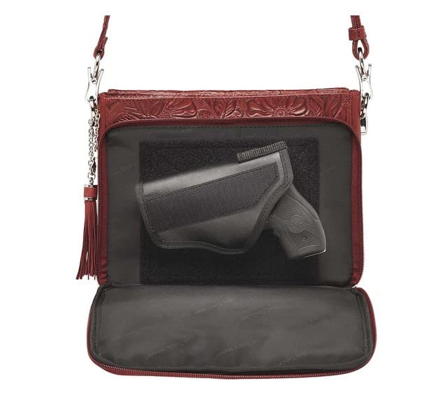 Gun Toten Mamas Tooled Cowhide Handbag, Black Cherry, One Size