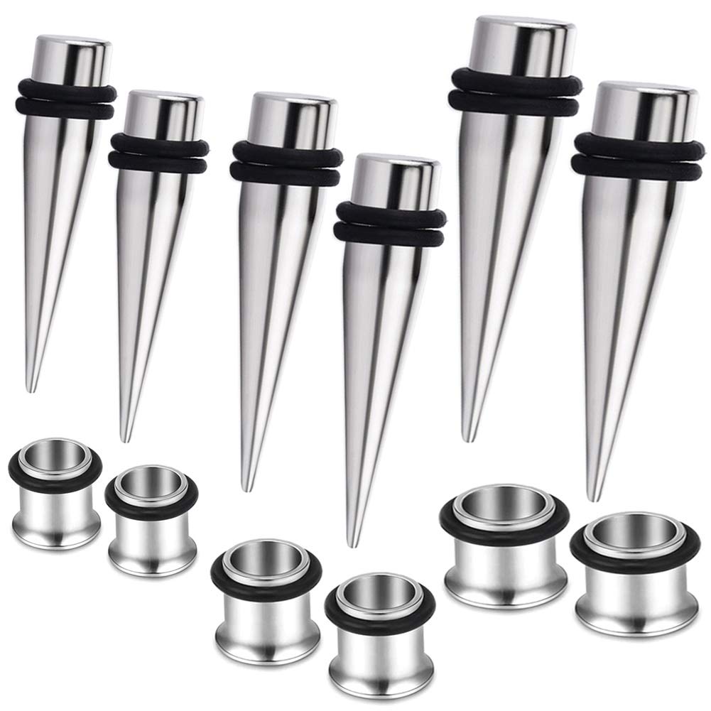 HEKEUOR 3 Size 9mm,10mm,11mm Steel Tapers and Steel Tunnels Ear Stretching Kit Tapers Tunnels 00g, 7/16" (Silver 9mm,10mm,11mm)