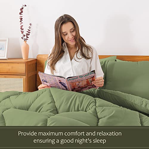WhatsBedding King Size Comforter Set, Sage Green Lightweight All Season Soft Down Alternative Bed Comforter, 3 Pieces Bedding Set with 2 Pillowcases, King, 102"x90"