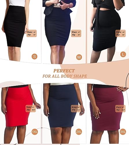 Womens Premium Nylon Ponte Stretch Office Pencil Skirt Made Below Knee KSK45002 1073T Royal L