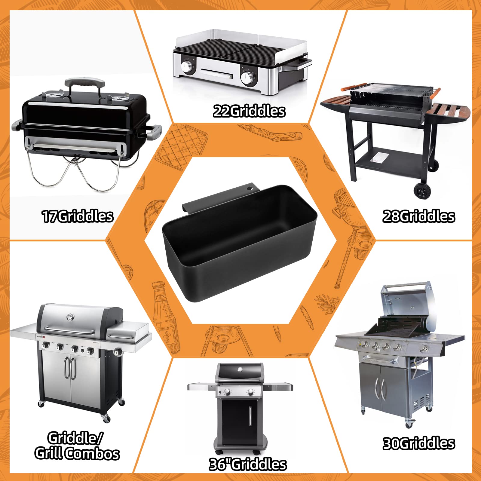 Grease Cup Liner for Blackstone Accessories, 10 Pcs Oil Drip Catcher Foil Pan Liners, Professional Flat Top Grease Tray Compatible with Black Stone Grill 17 22 28 30 36 Inch(1Short Hook Pan+10Liners)