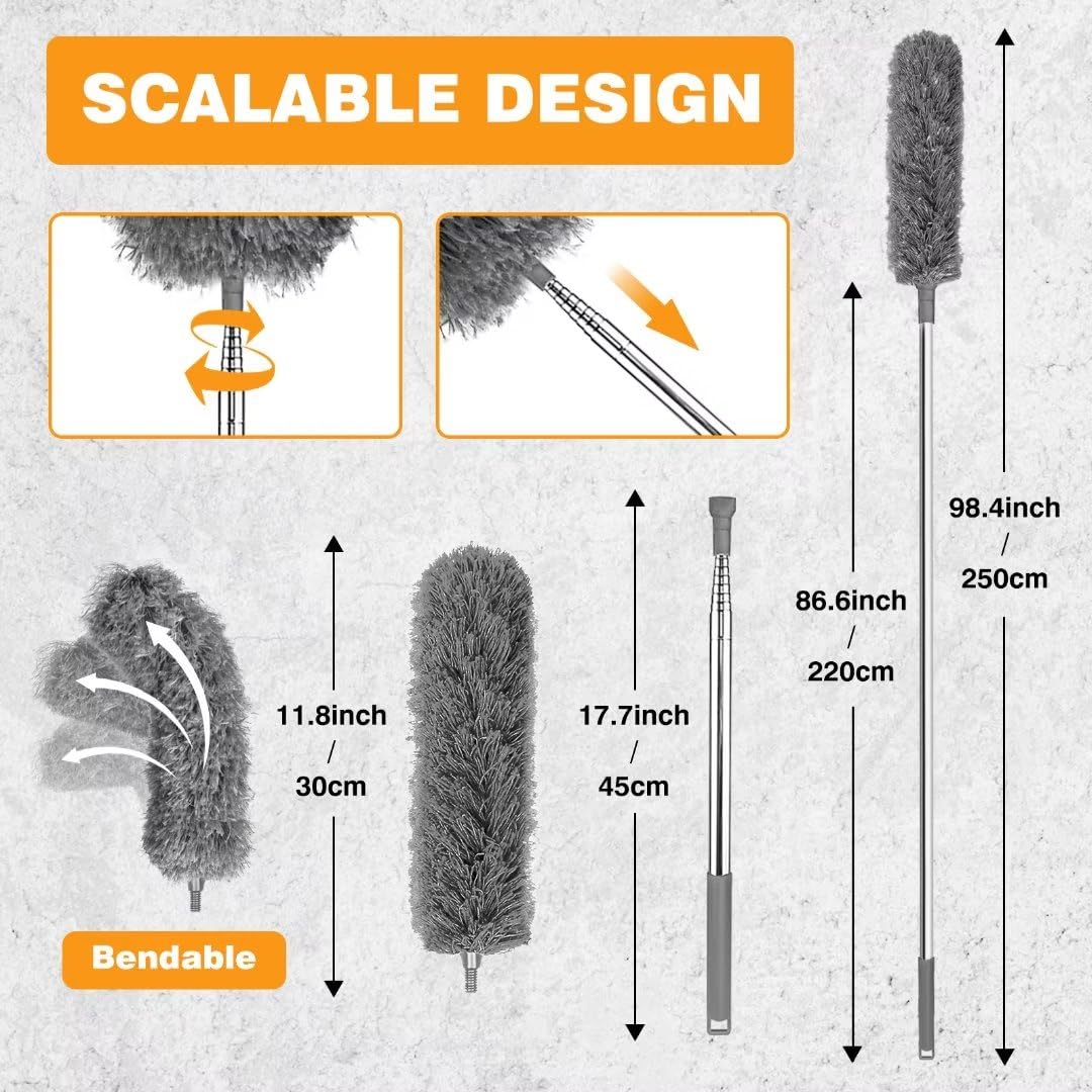 Gutter Cleaning Brush Roofing Tool with Telescopic Extendable Telescopic Pole 8.2ft Guard Cleaner Tool Easy Remove Leaves and Debris from The Groun Gray