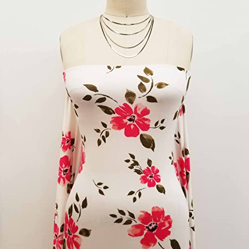 Texco Inc Floral Pattern Heavy Rayon Spandex Jersey Knit 4 Way Stretch/Medium Flowers Print/Maternity, Apparel, DIY Fabric, Off White Watermelon 10 Yards