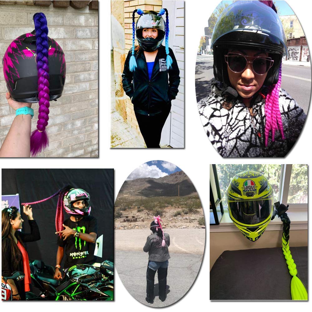 HHongJM Helmet Pigtail Motorcycle Helmet Ponytail Bicycle Helmet Braids Hair Tails Used for Any Helmets/Reusable Design 24Inch (Helmet Not Included)