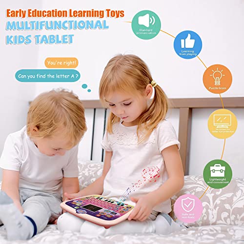 Wenbeier Kids Tablet Toddler Learning Pad with LED Screen Teach Alphabet Numbers Word Music Math Early Development Interactive Electronic Toy for Boys & Girls 3 Years+
