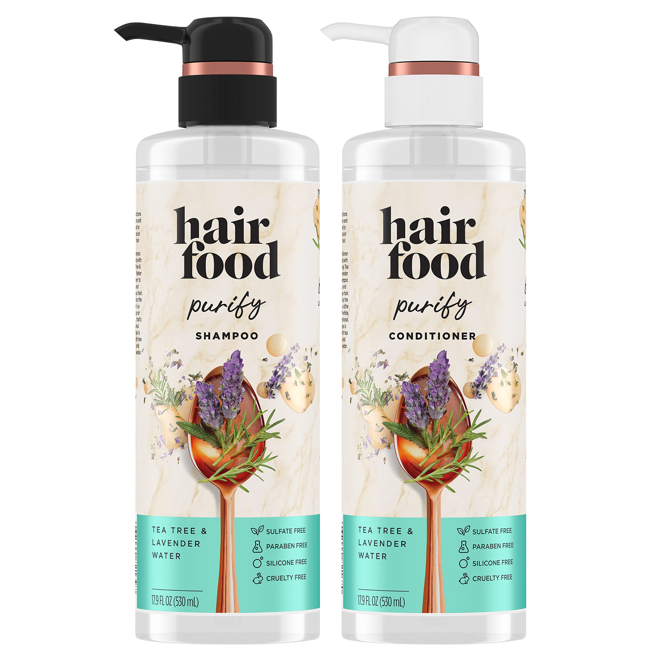Hair Food Sulfate Free Clarifying Shampoo and Conditioner Set, Infused with Tea Tree and Lavender Water, Natural Ingredients, Dye Free, 17.9 Fl Oz Each