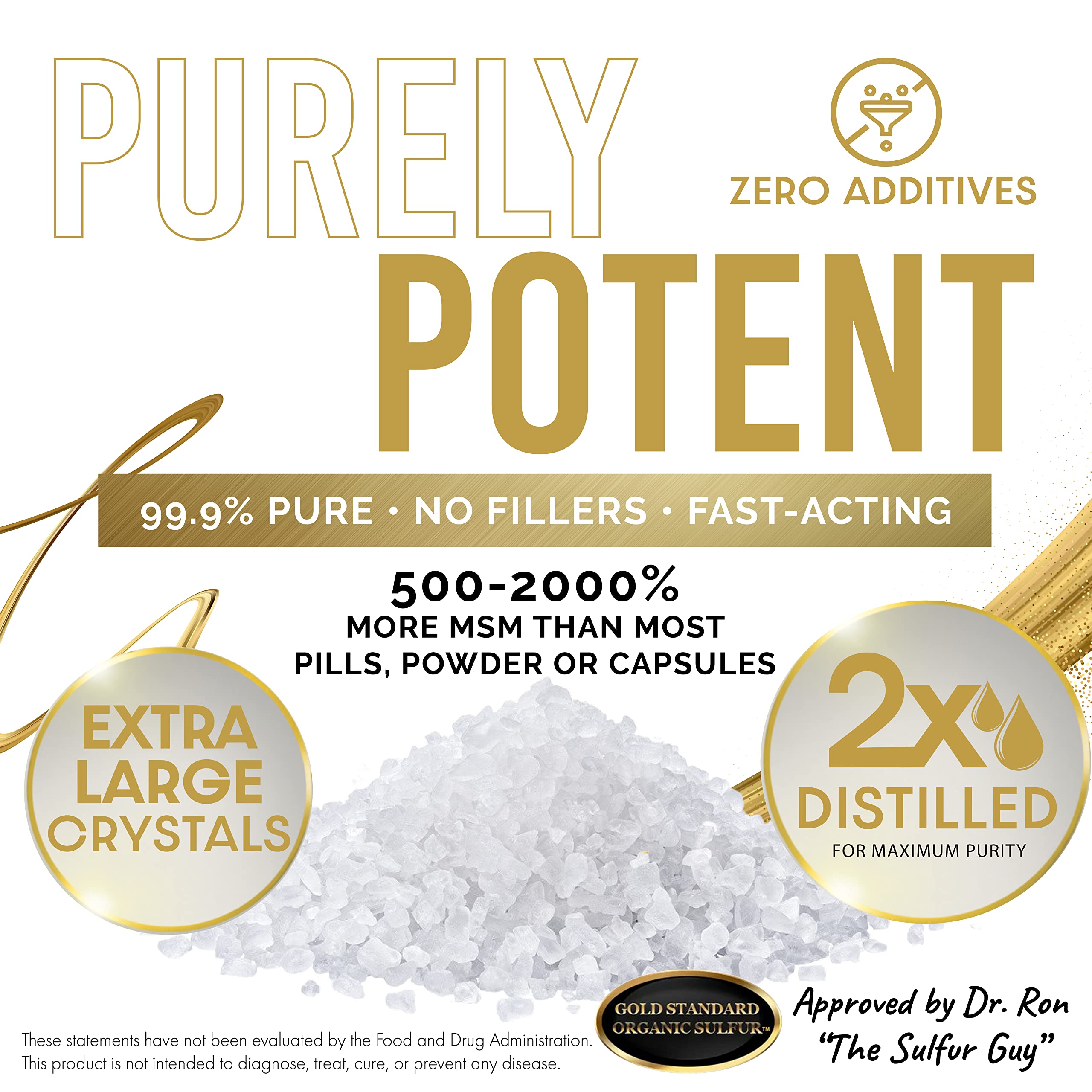 Gold Standard Organic Sulfur Crystals 6lb - 99.9% Pure MSM Crystals - MSM Powder Organic - 3rd Party Tested Sulphur