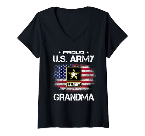 Womens US Army Proud Grandma - Proud Grandma Of A US Army Veteran V-Neck T-Shirt