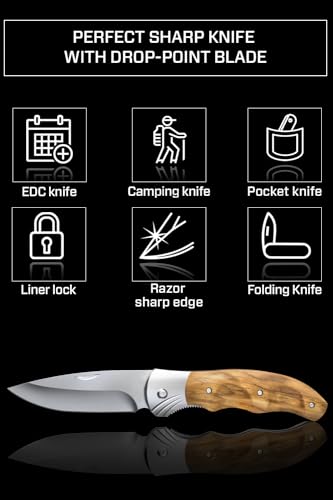 Grand Way Pocket Knife for Men with Wood Handle, Liner lock - Folding Sharp Blade 3.54" - Cool Knives for Camping EDC - Gifts for Dad Him - 6651
