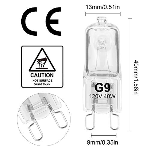 haraqi 12 Pack 120 Volt 40 Watt G9 Bi-Pin Halogen Bulbs,Replacement T4 JCD Type Dimmable Bulbs for Ceiling Lights,Table Light,Cabinet Lights,Warm White Brightness