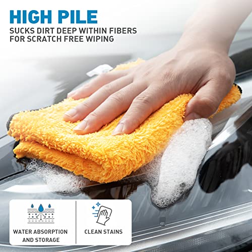 WEAWE Microfiber Towels for Cars - 6 Pack (23.6β x 15.7β),one Side Extended Pile Microfiber Cleaning Cloth for Car Washing Drying & Auto Detailing Strong Water Absorption Streak Free Non-Fading(Gold)