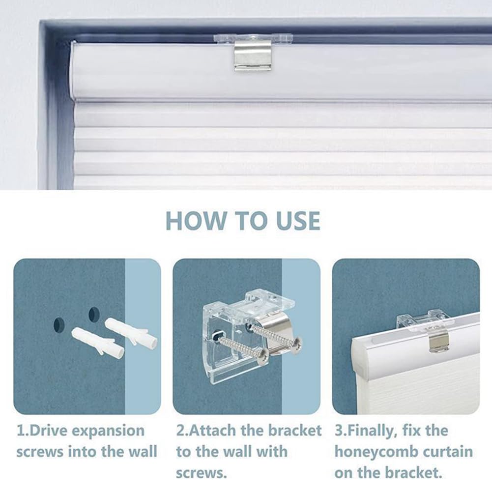 homfanseec 4pcs Cordless Shade Bracket, Mounting Bracket with Metal Clip, Mini Mounting Bracket Clips for 1" (25MM) Pleated Shades Cordless Blinds Headrail & Cordless Honeycomb Cellular(as Shown)