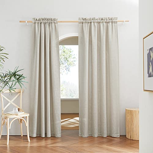 RYB HOME Semi Sheer Curtains 84 inches Long 2 Panels Set, Soft Linen Blend Sheer Privacy Curtains Soften Sunlight Drapes for Farmhouse Living Room Bedroom Patio Dining, W 52 x L 84 inch, Linen