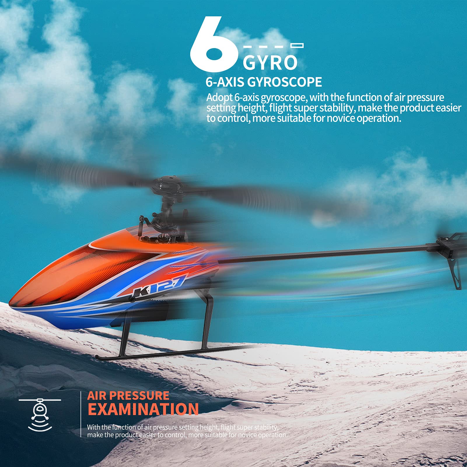 GoolRC RC Helicopter, WLtoys XK K127 Remote Control Helicopter, 4 Channel RC Aircraft with 6-Axis Gyro, Altitude Hold, One Key Take Off/Landing, Easy to Fly for Kids and Beginners, Include 3 Batteries