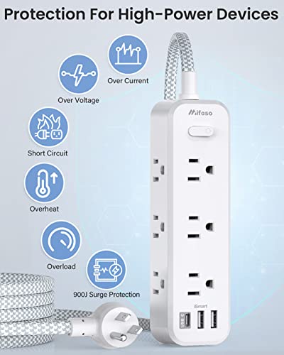 Power Strip Surge Protector with 9 Outlets 2 USB Ports 1 USB C,3 Sided 4.5Ft Braided Extension Cord,Flat Plug Wall Mount Wall Outlets Extender Desktop Charging Station for Home,Office