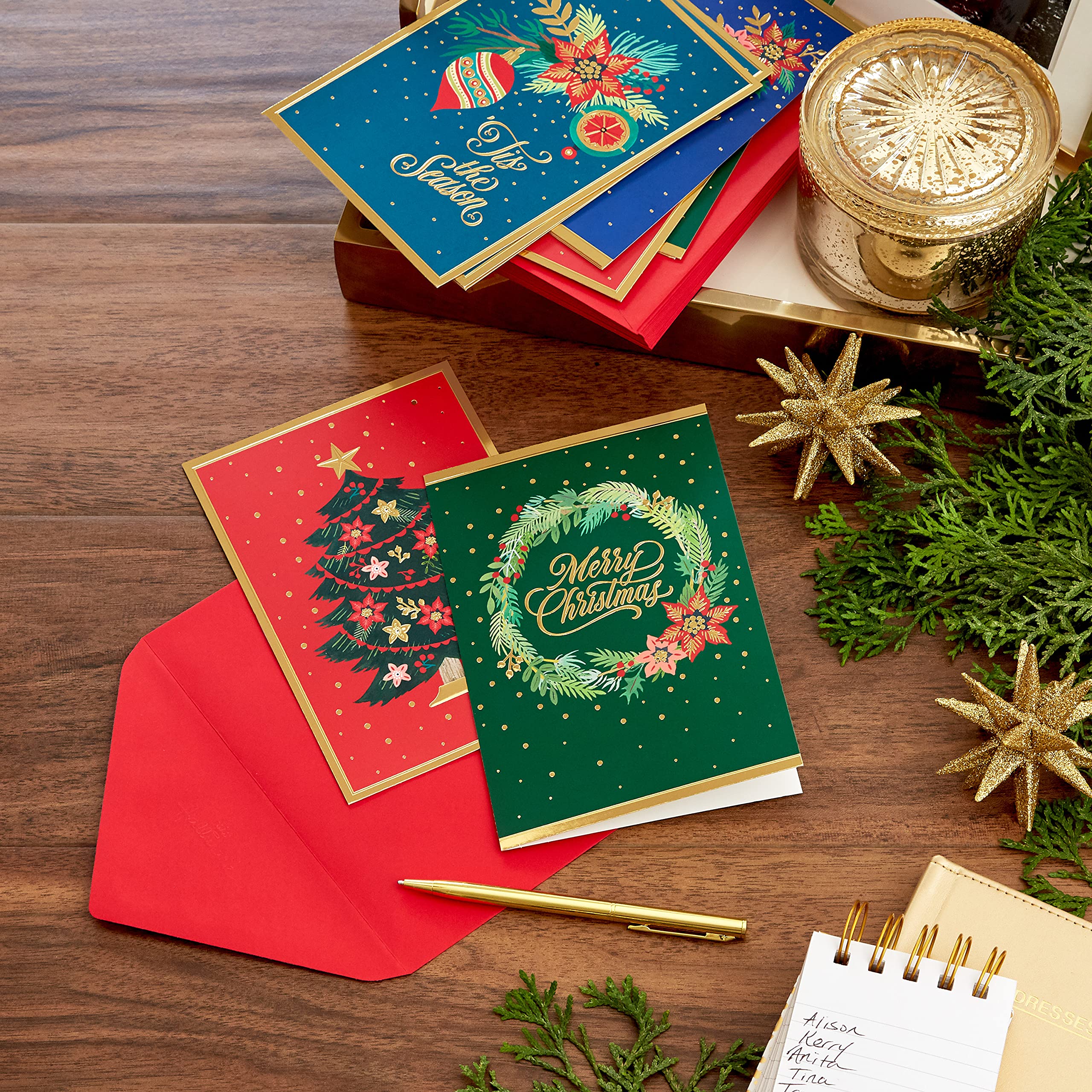 Hallmark Boxed Christmas Cards Assortment, Festive Foil (40 Cards and Envelopes)