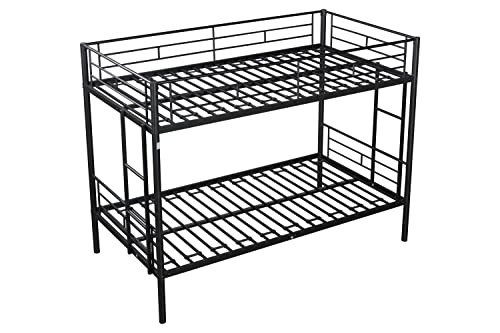 HomSof Metal Twin Over Twin Bunk Bed with 2 Side Ladders,Made of Heavy Duty Steel, for Kids Teens Adults,Black
